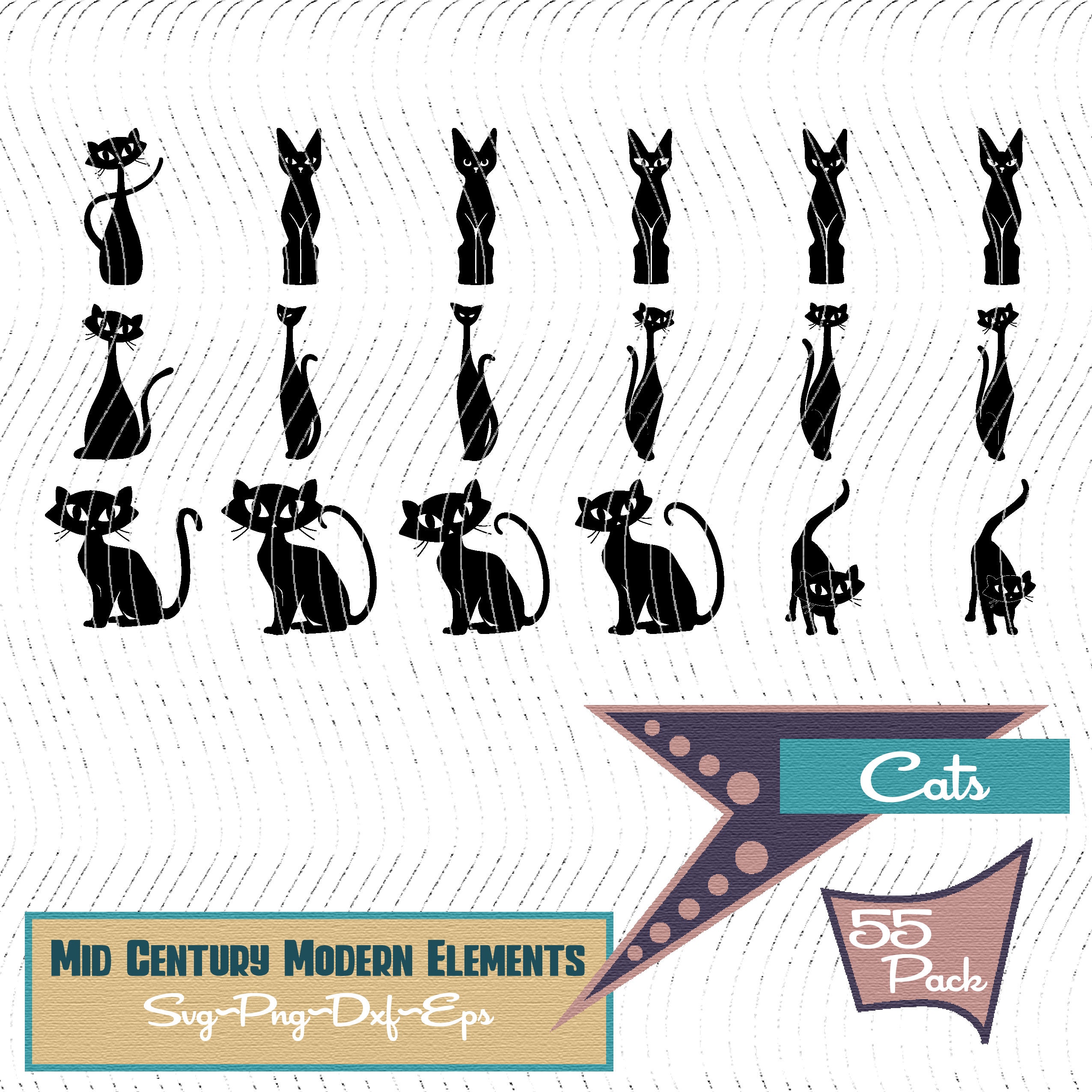 Cats Mid-century Modern 55 Design Elements Retro Clip Art Bundle SVG ...