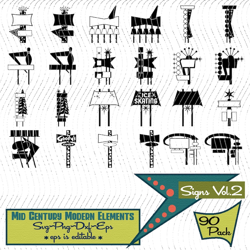 Signs Vol2 | Mid-century Modern 90 Design Elements | Retro Clip Art ...