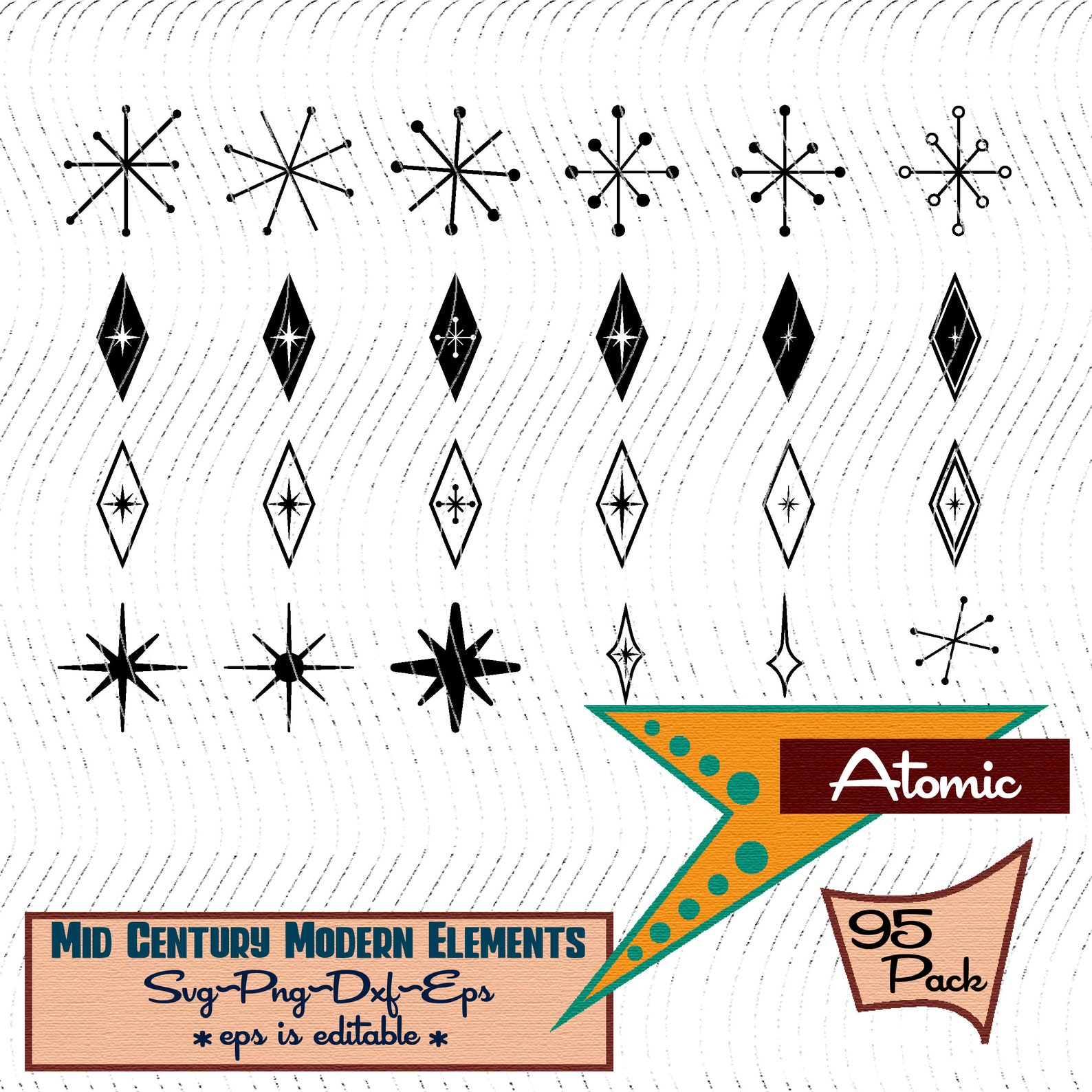 Atomic Designs | Mid-century Modern 95 Design Elements | Retro Clip Art ...