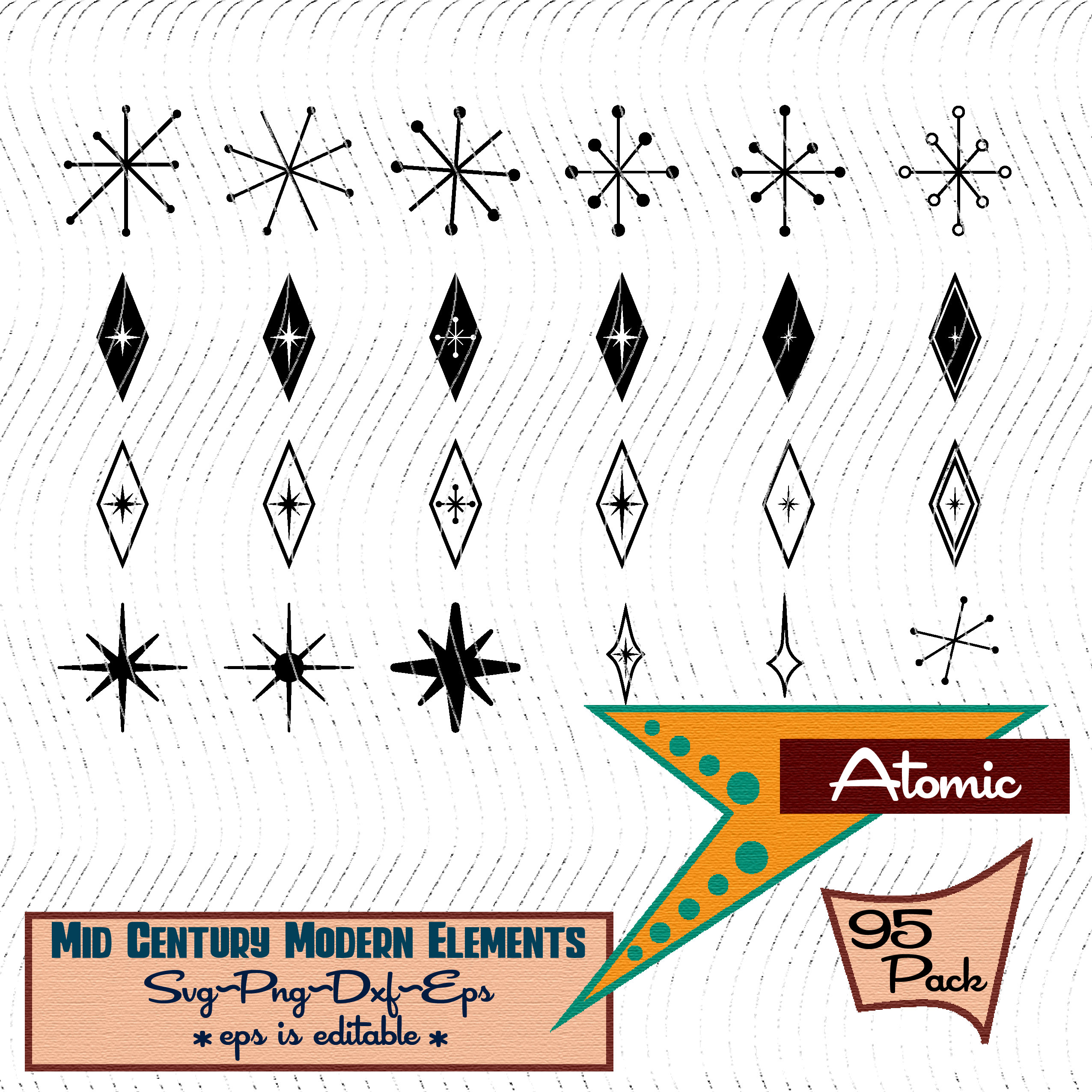 Atomic Designs | Mid-century Modern 95 Design Elements | Retro Clip Art ...