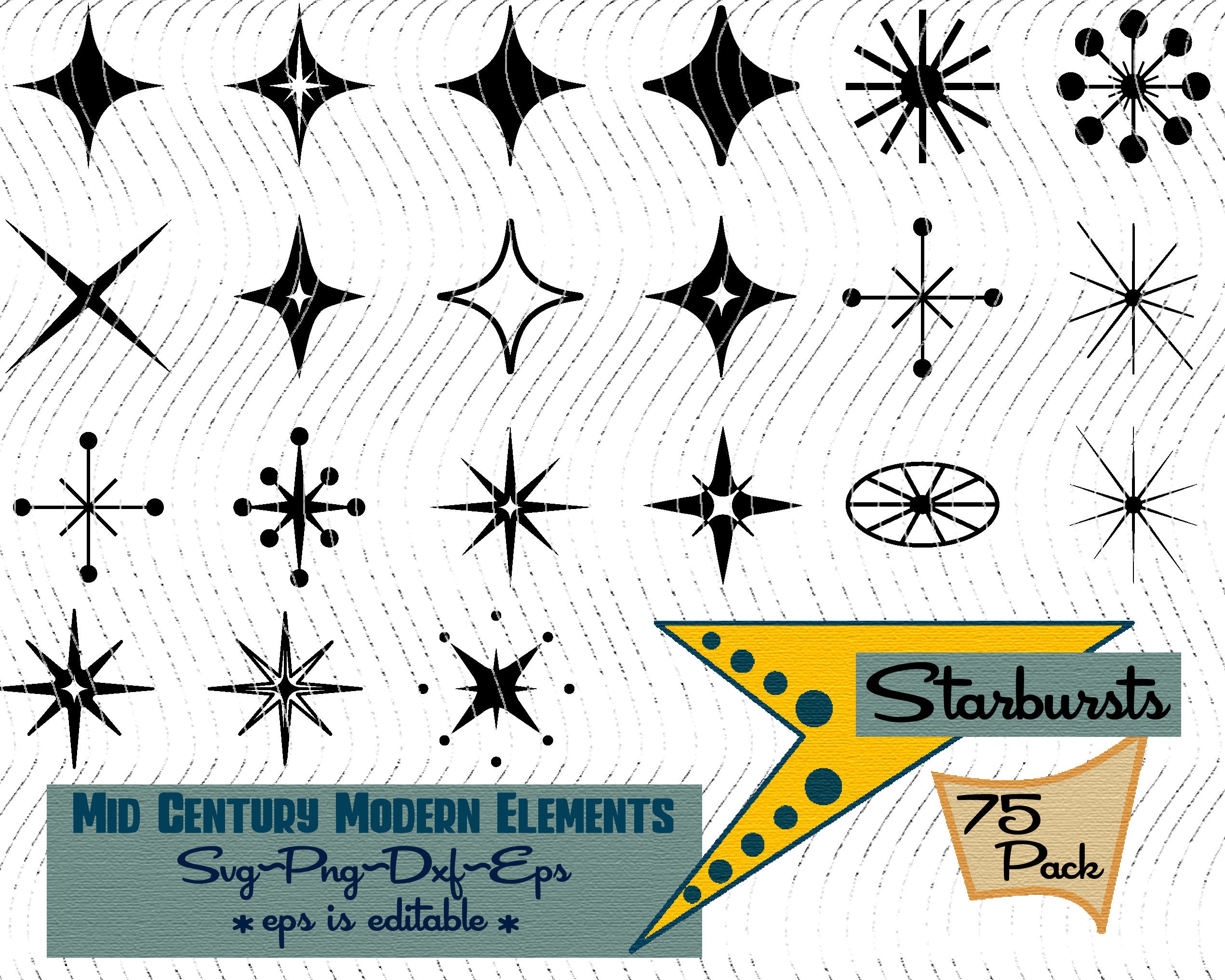 Atomic Starburst Mid-century Modern 75 Design Elements - Etsy