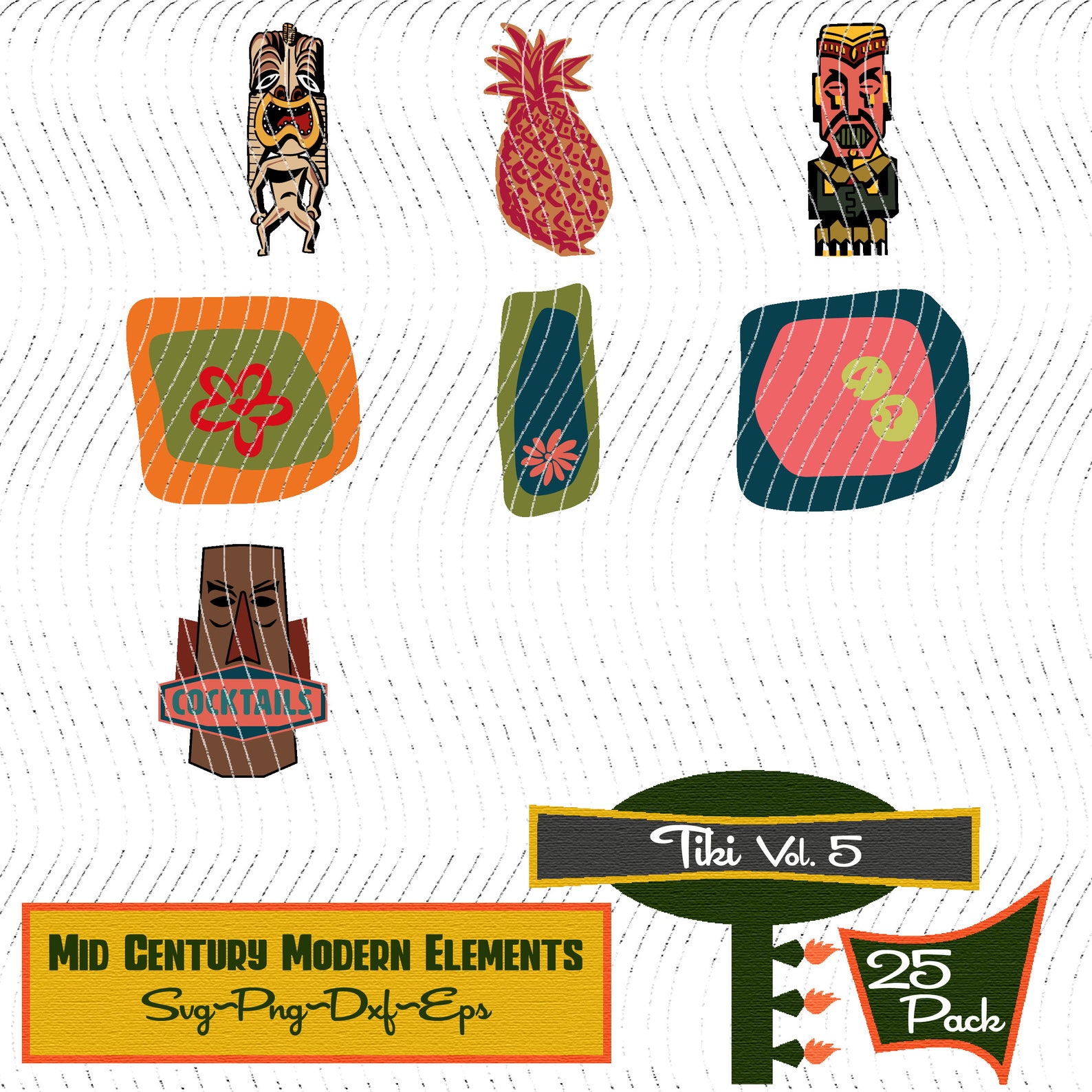 Tiki Design Elements Vol 5 | Mid-century Modern 25 Design Elements ...