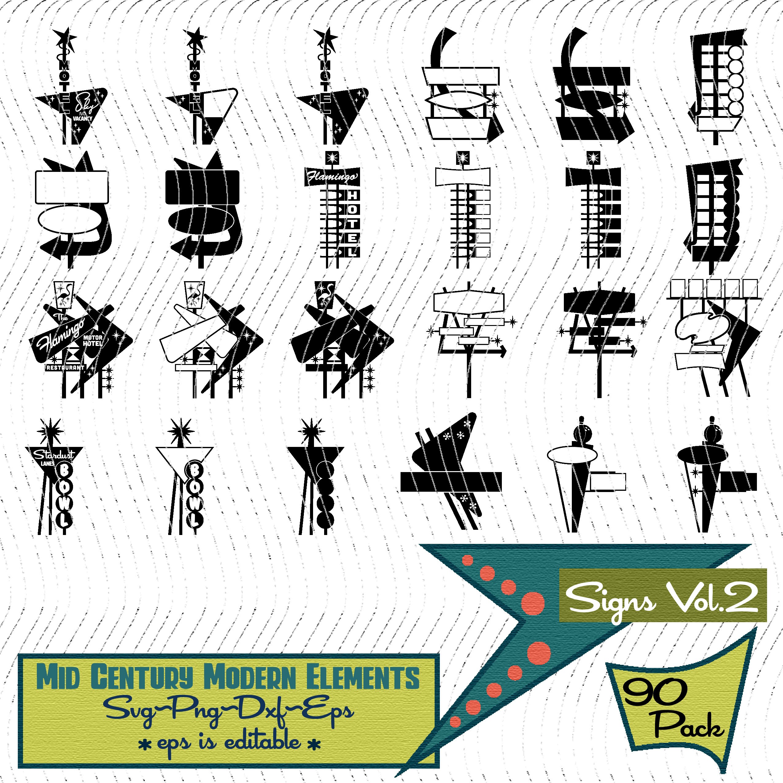 Signs Vol2 Mid-century Modern 90 Design Elements Retro Clip Art SVG PNG ...