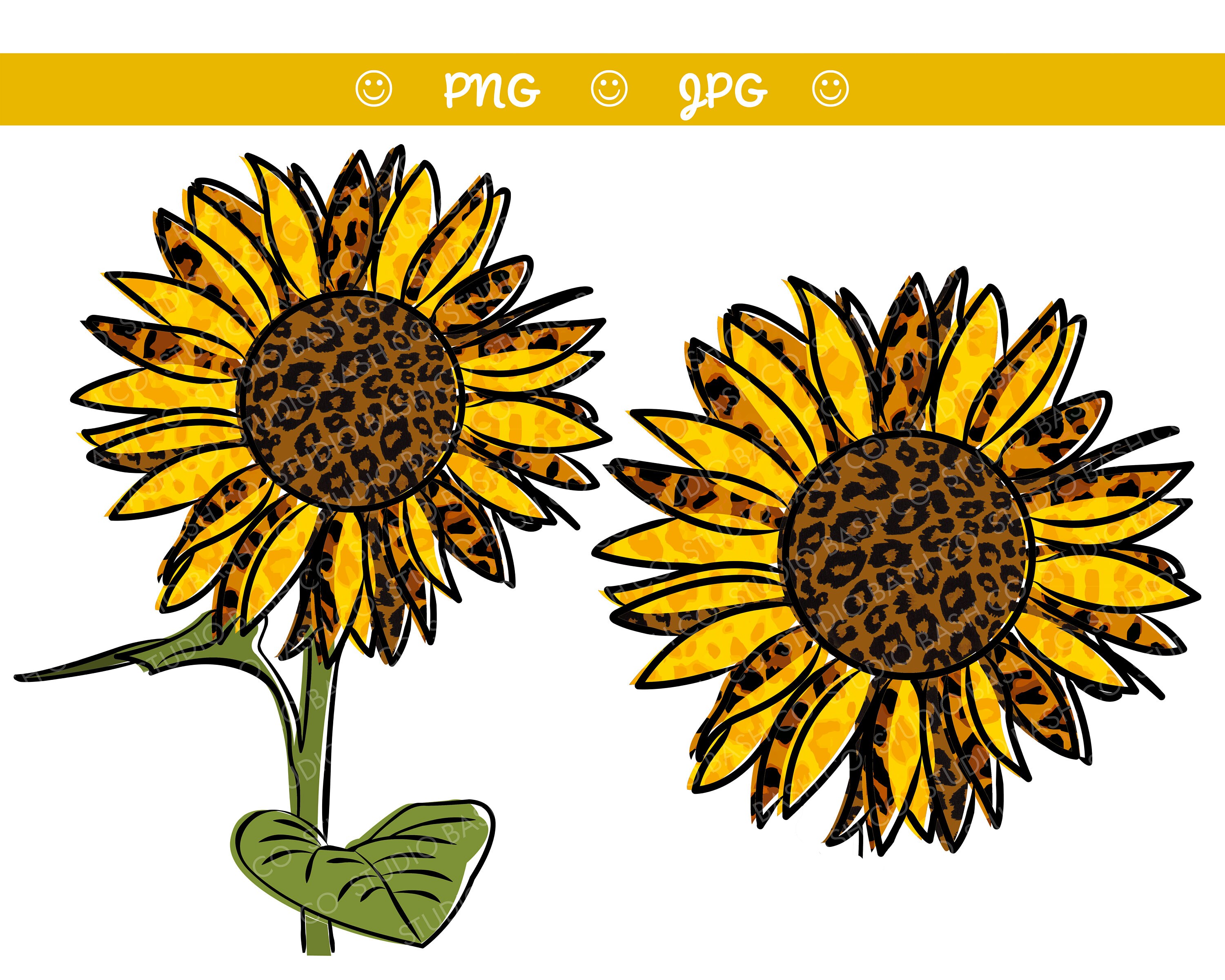 Sunflower Leopard Print, Sublimation Design, Hand Drawn Style, PNG, Jpg ...