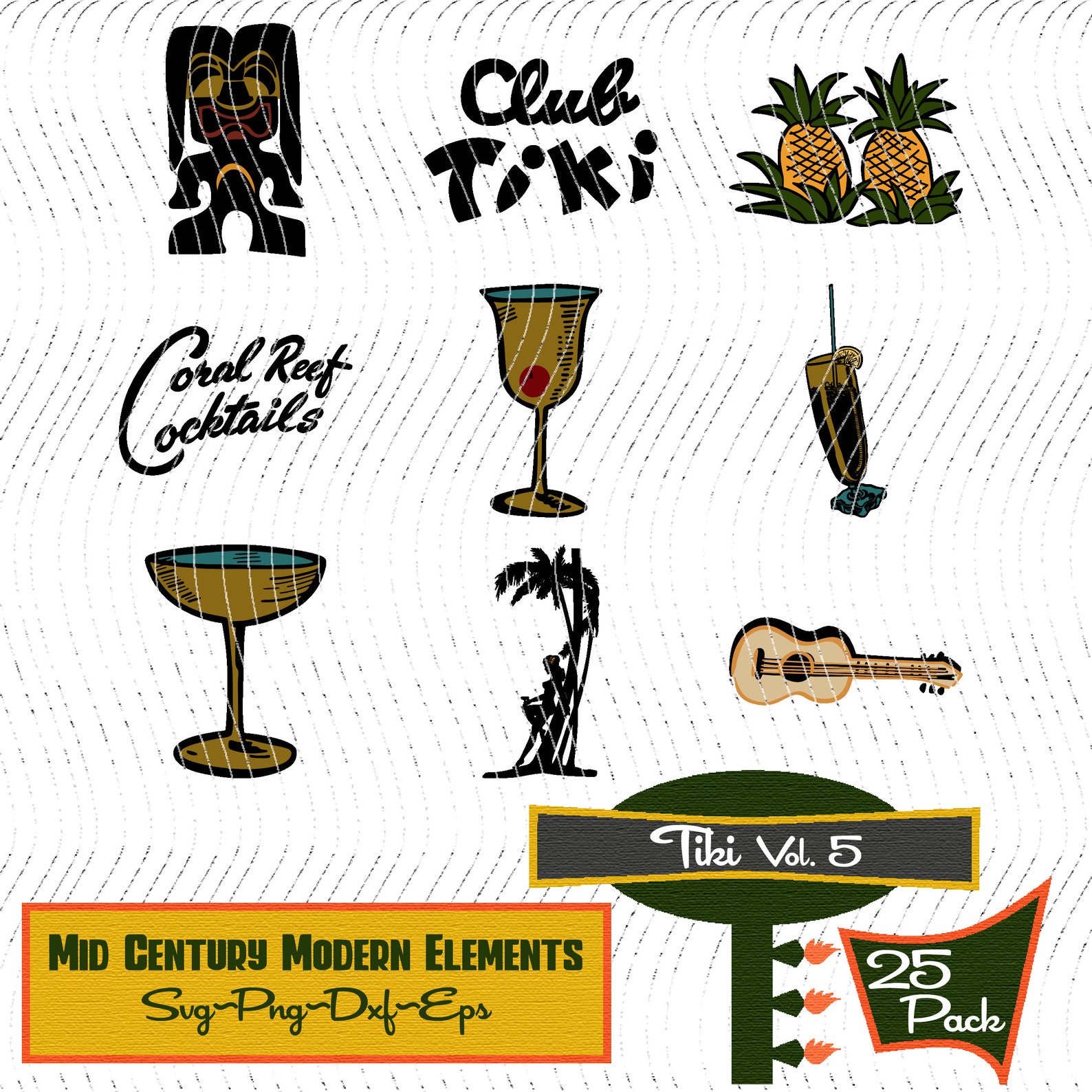 Tiki Design Elements Vol 5 | Mid-century Modern 25 Design Elements ...