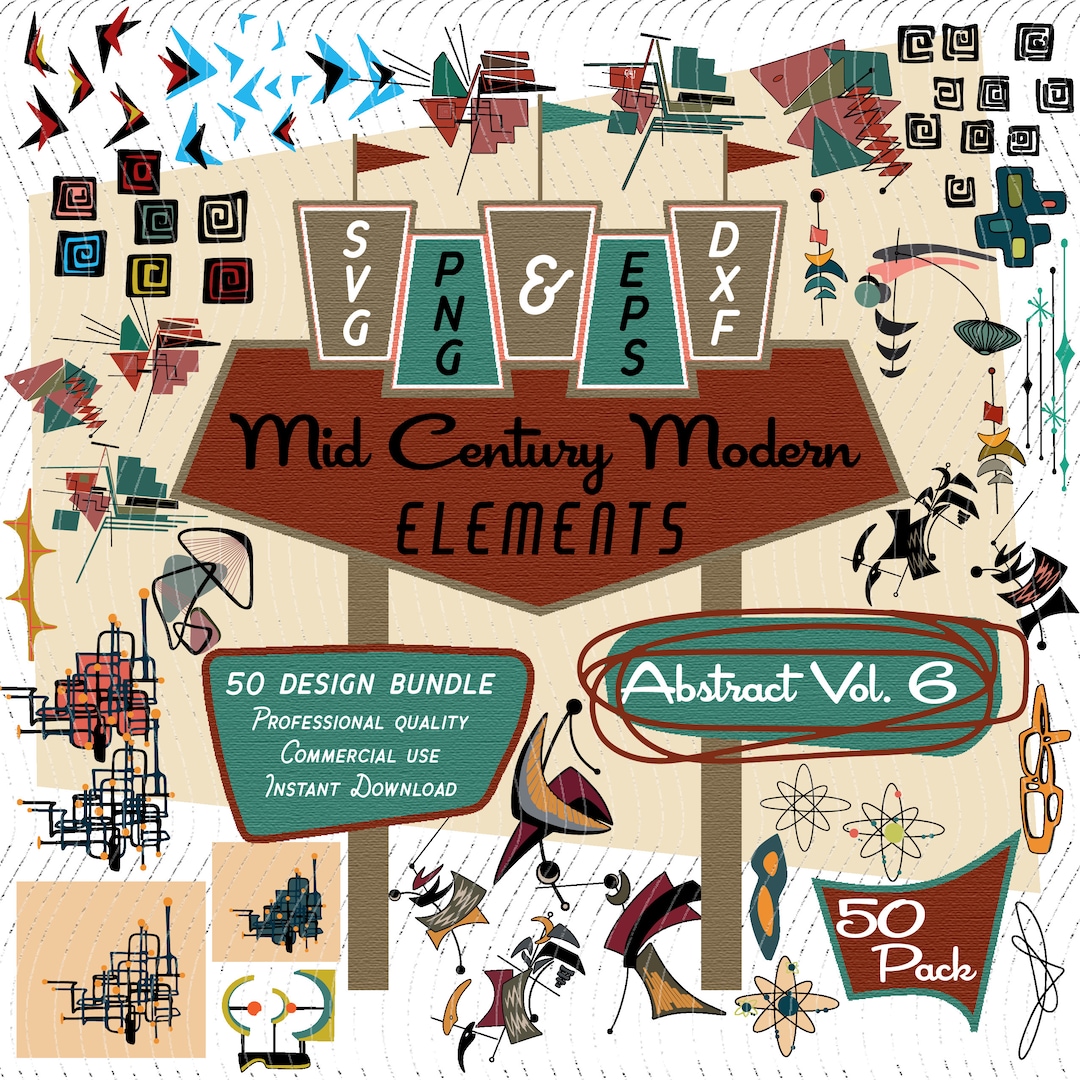 Abstract Elements Vol 6 | Mid-century Modern Elements - 50 Designs! | Retro Clip Art | SVG PNG ...