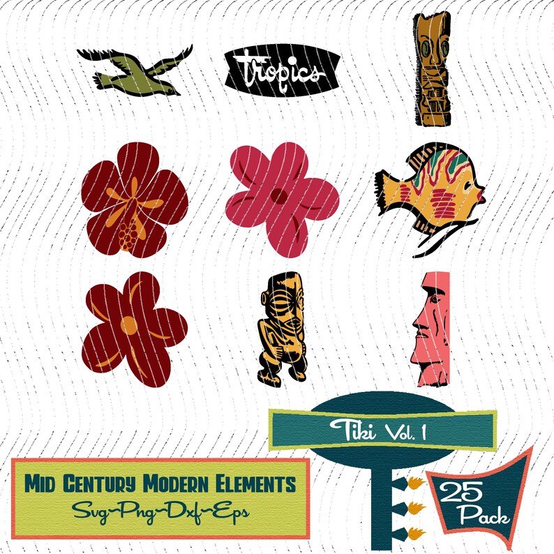 Tiki Design Elements Vol 1 | Mid-century Modern 25 Design Elements ...