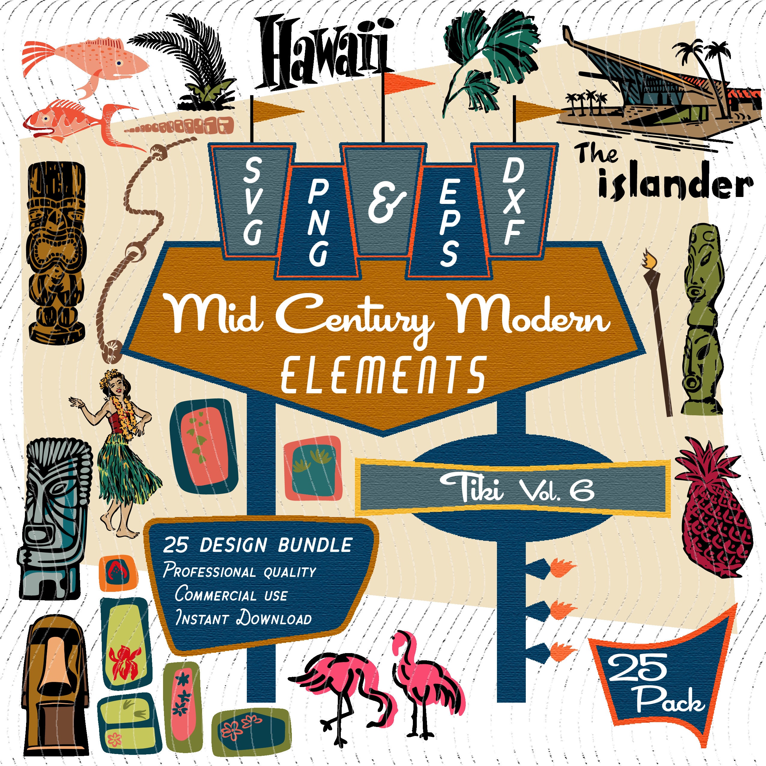 Tiki Design Elements Vol 6 | Mid-century Modern 25 Design Elements ...