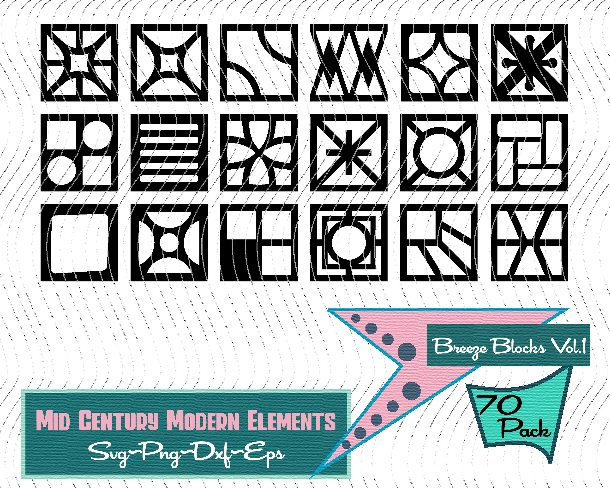 Breeze Block Vol. 1 mid-century Modern 70 Design Retro Clipart Breeze ...