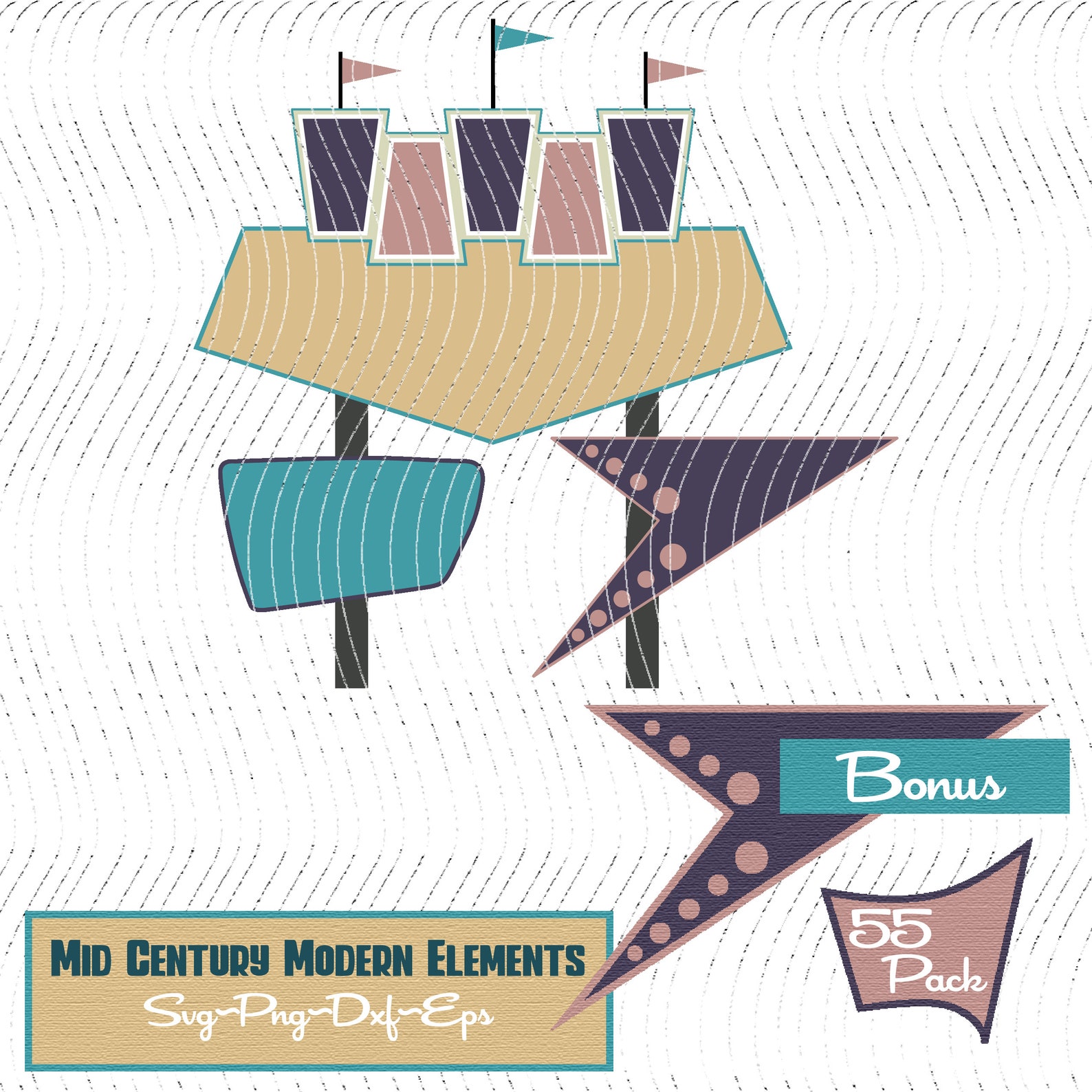 Cats Mid-century Modern 55 Design Elements Retro Clip Art Bundle SVG ...