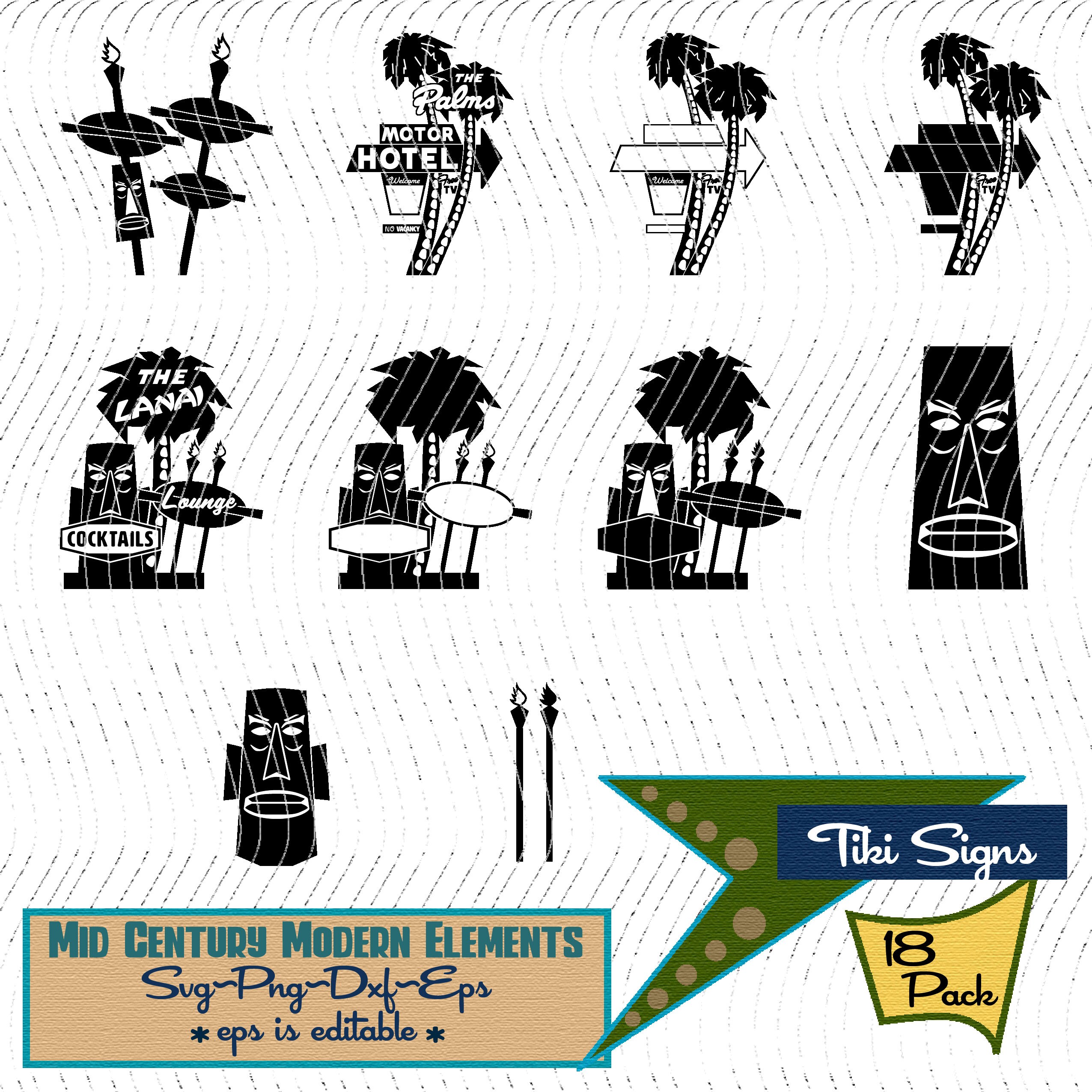 Tiki Signs | Mid-century Modern 18 Design Elements | Retro Clip Art ...