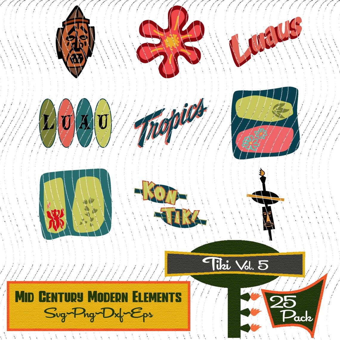 Tiki Design Elements Vol 5 | Mid-century Modern 25 Design Elements ...