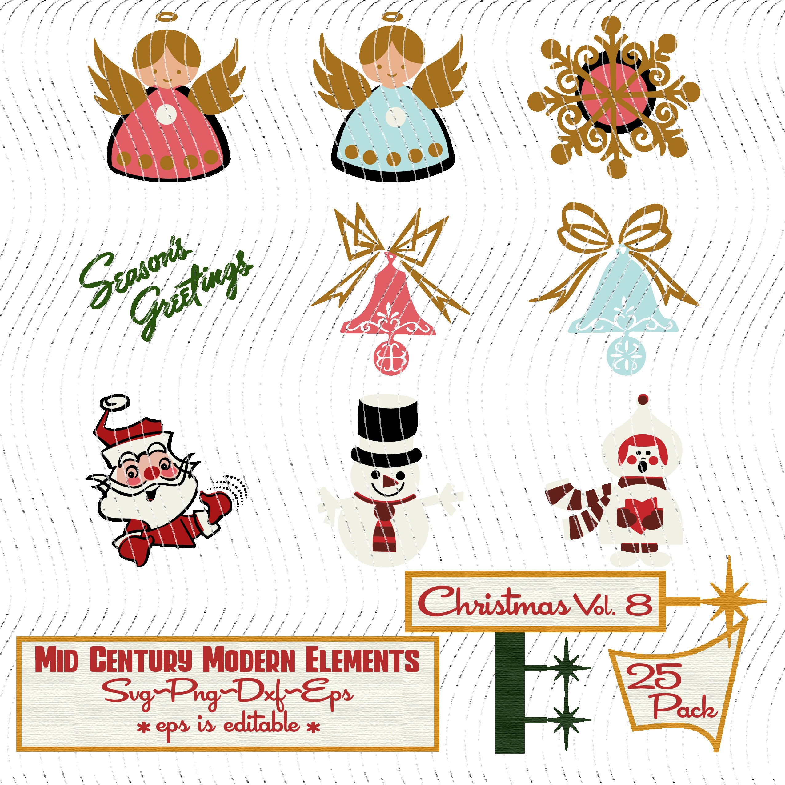 Christmas Vol 8 Mid-century Modern 25 Design Elements Retro Clipart ...