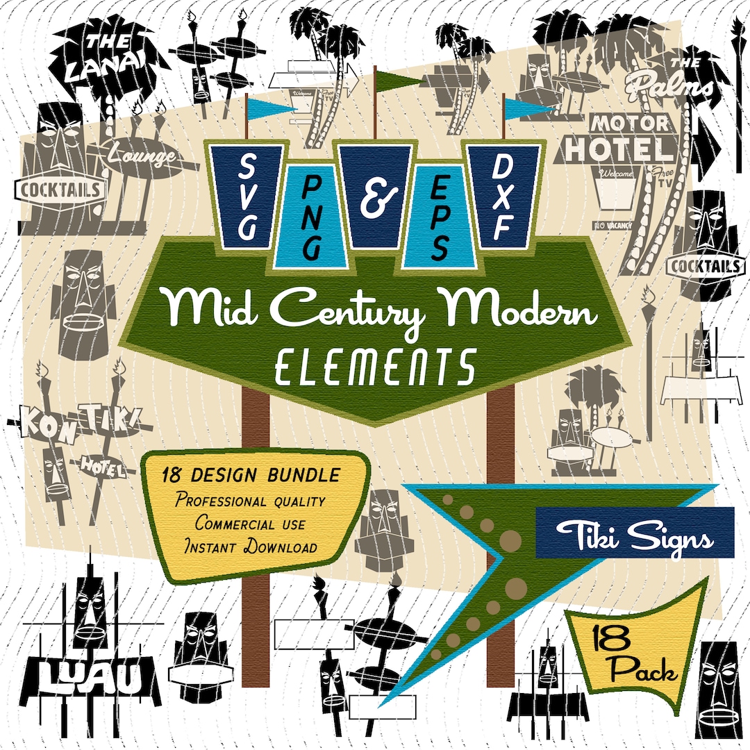 Tiki Signs | Mid-century Modern 18 Design Elements | Retro Clip Art ...