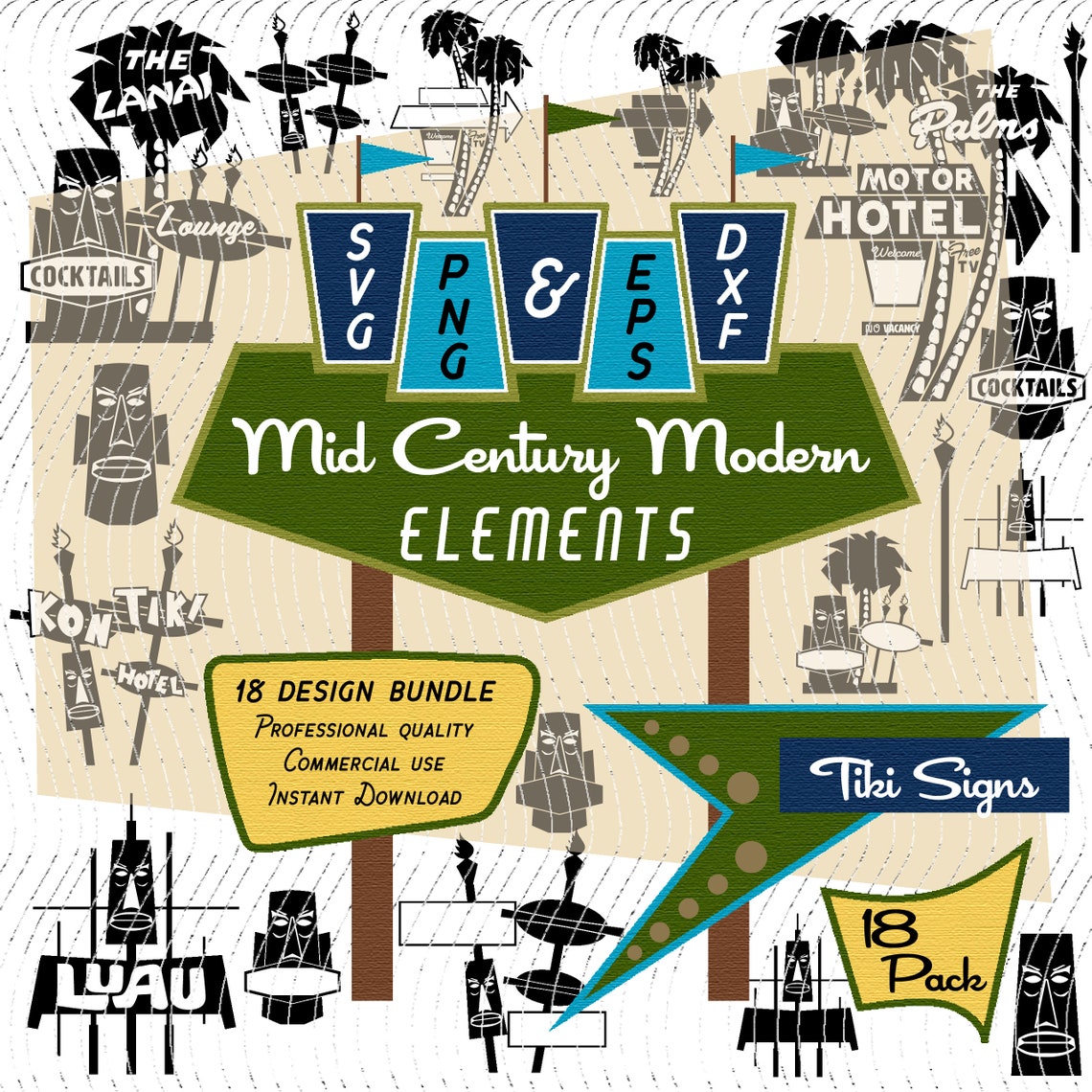 Tiki Signs | Mid-century Modern 18 Design Elements | Retro Clip Art ...