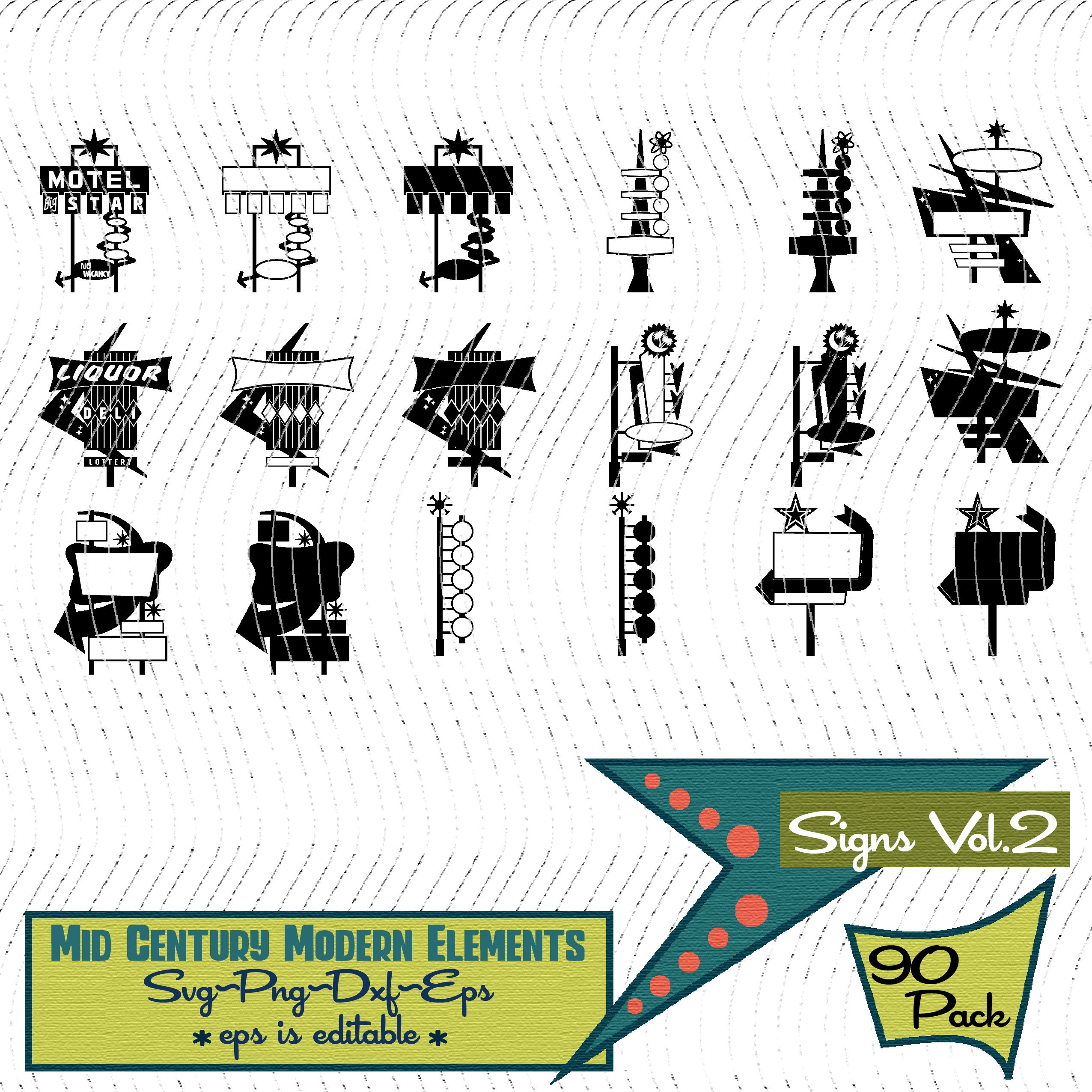 Signs Vol2 | Mid-century Modern 90 Design Elements | Retro Clip Art ...