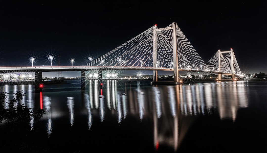 Cable Bridge, Night Photography, Bridges, Reflections. - Etsy