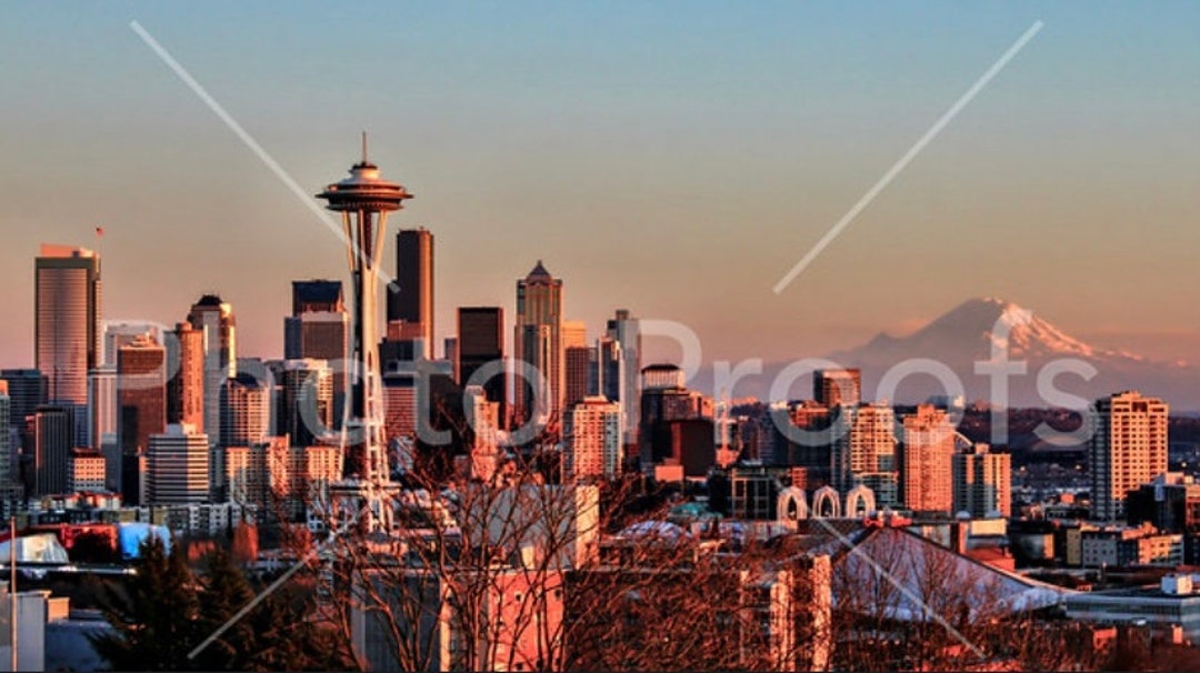 Seattle Washington, Beautiful Sunset Landscape, Mt. Rainier, Wall Art ...