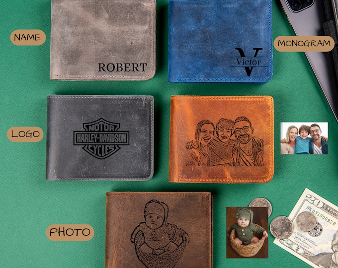 Custom Engraved Wallet Personalized Photo & Text, Perfect Christmas or ...