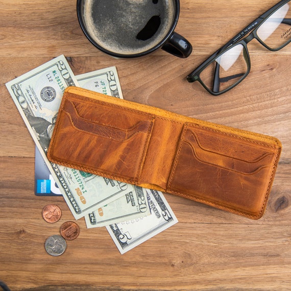 Slim Leather Wallet Men Minimalist Slim Bifold Wallet Gift - Etsy