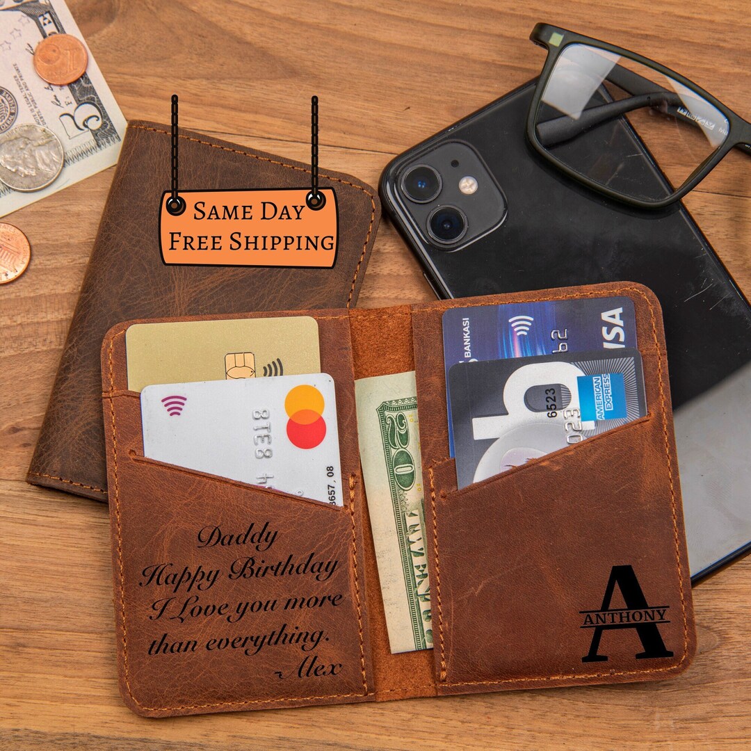 Personalized Leather Wallet for Men Custom Mens Leather Wallet Slim ...