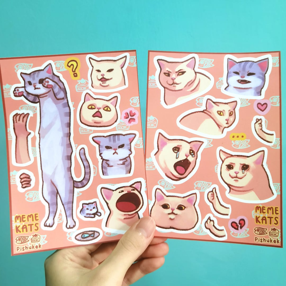 Meme Cats Sticker Sheets | Cute Cat Meme Waterproof Laminated Stickers ...