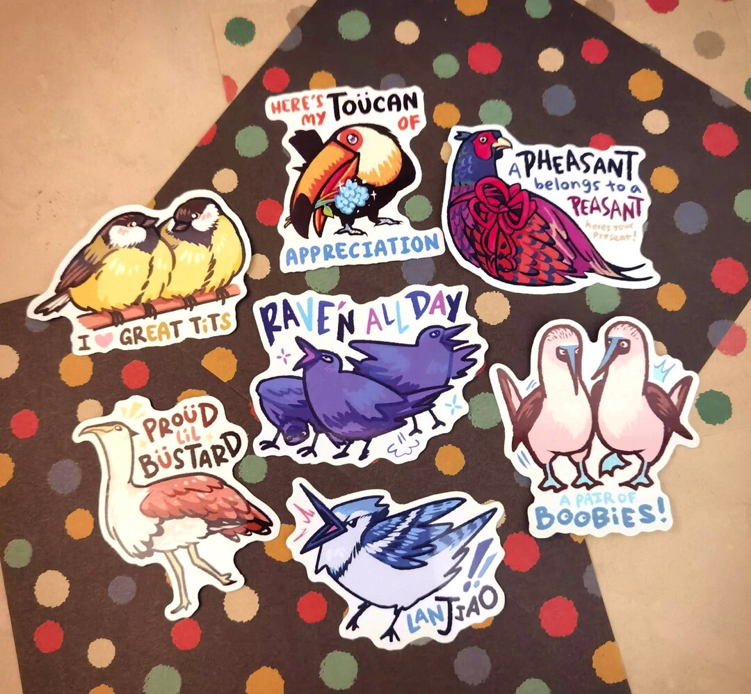 Punny Birbs | Bird Memes Puns Glossy Sticker - Etsy
