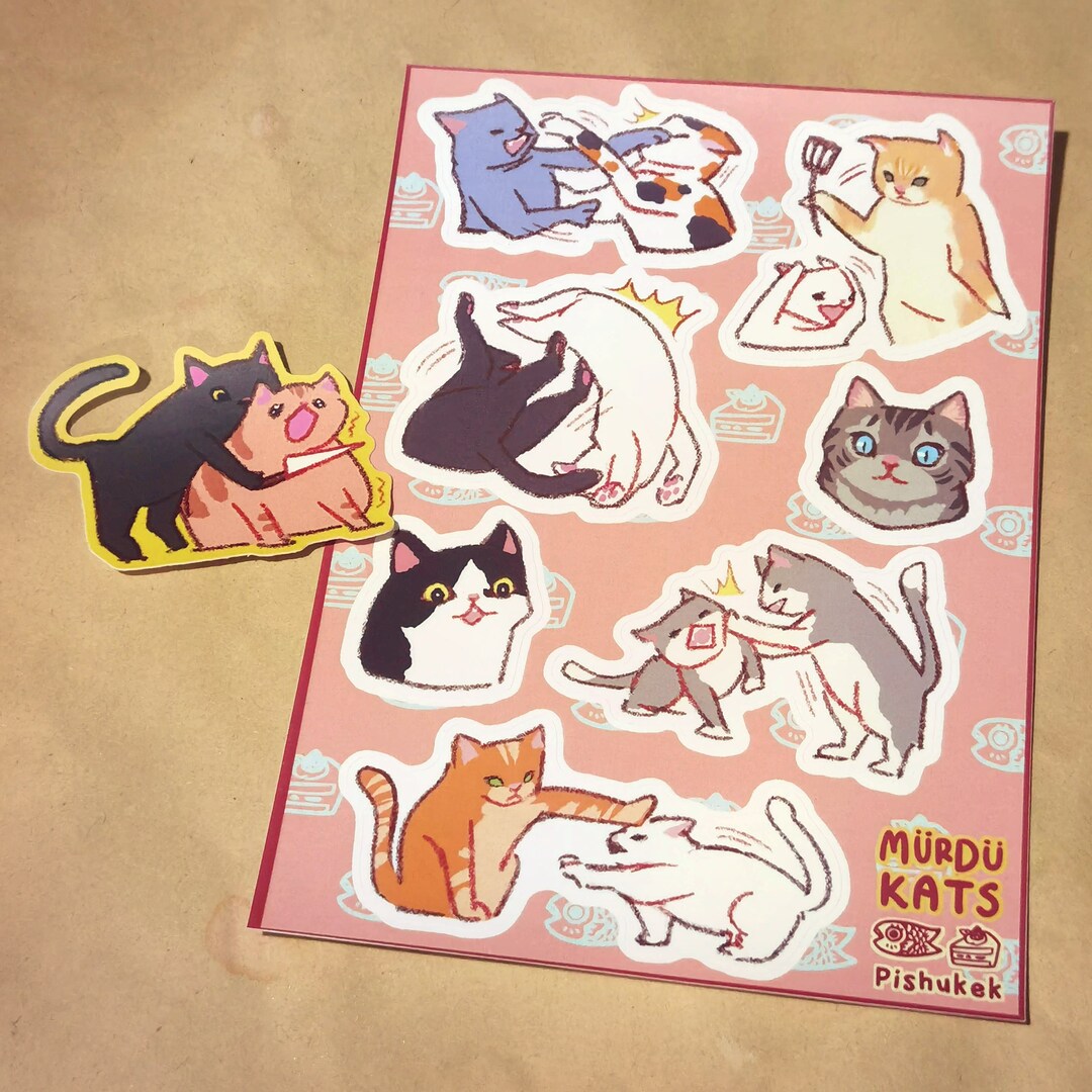 Murder Cats Sticker Sheet Cute Cat Fight Meme Waterproof - Etsy