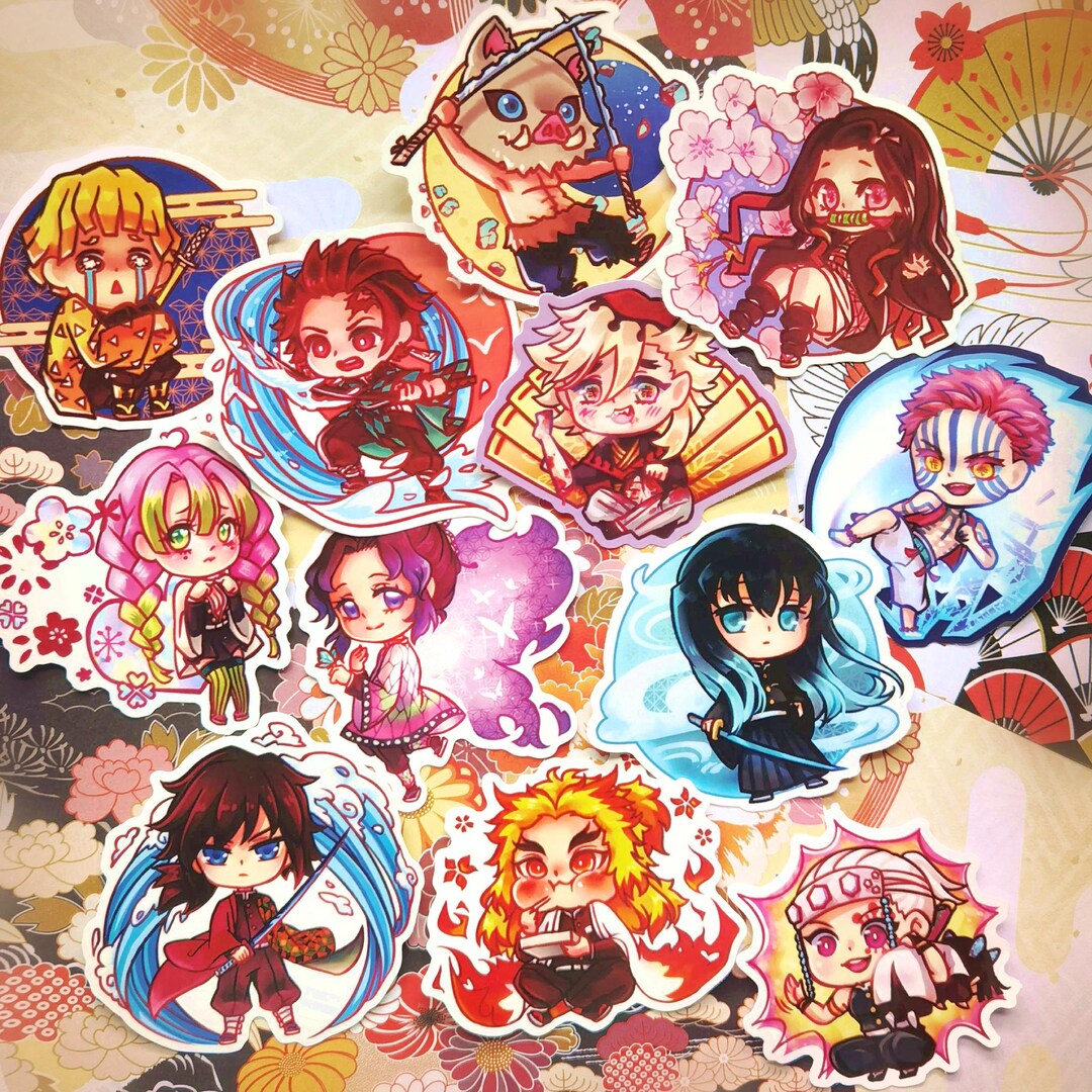 Demon Chibi Anime Characters Sticker Set Waterproof Laminated Gift Art ...