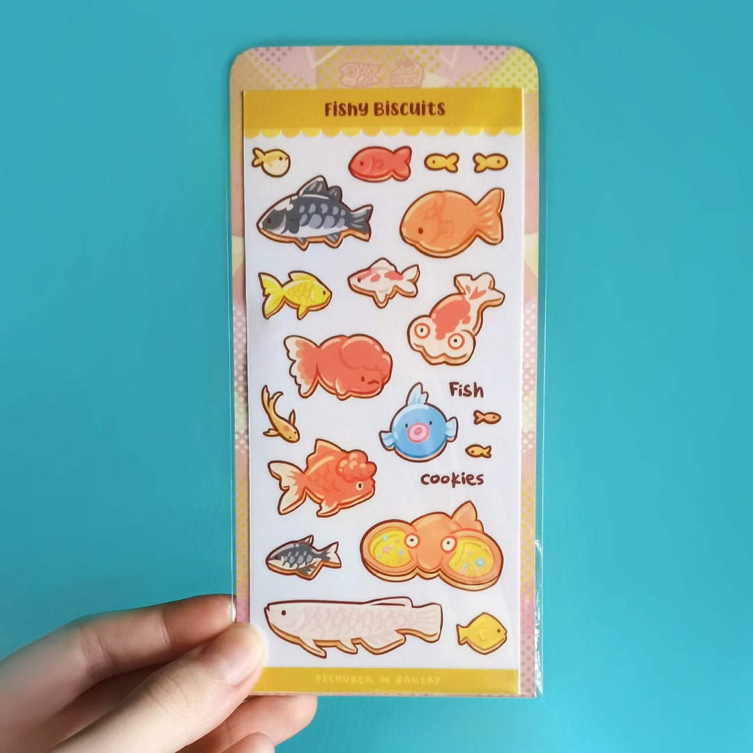 Fishy Biscuits Transparent Sticker Sheets Bakery Series Waterproof ...
