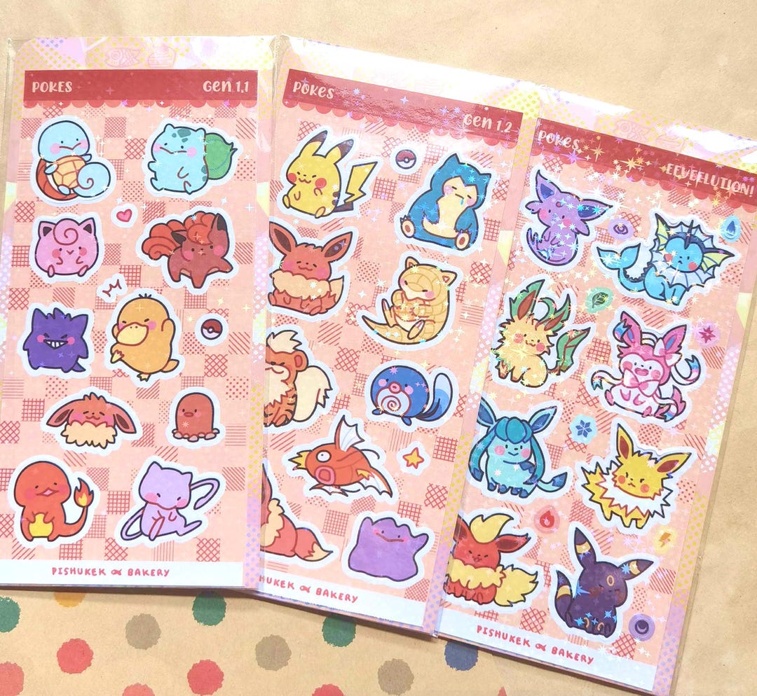Gen 1 Pokes & Eeveelution Sticker Sheets - Etsy