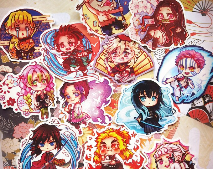 Demon Chibi Anime Characters Sticker Set Waterproof Laminated Gift Art ...