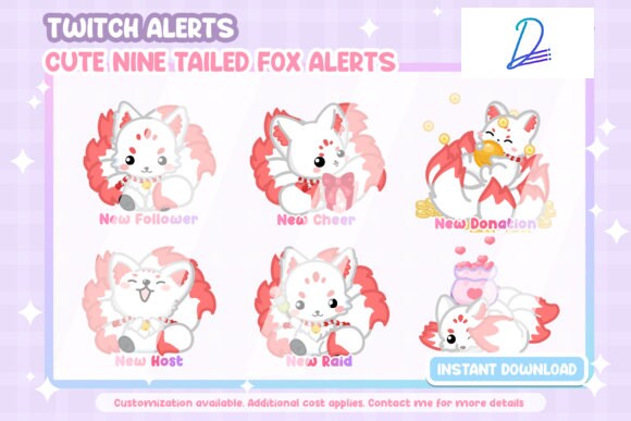 Animated Twitch Alerts, Nine Tailed Fox Vtuber Twitch Overlay Package ...