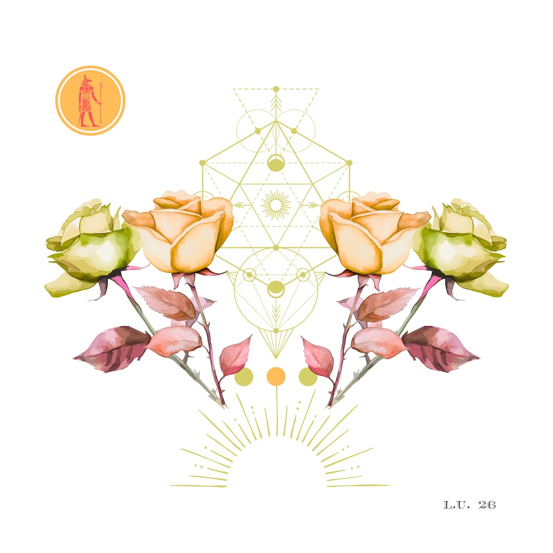 Peach & Green Roses, Sacred Geometry and Anubis (digital Download) - Etsy