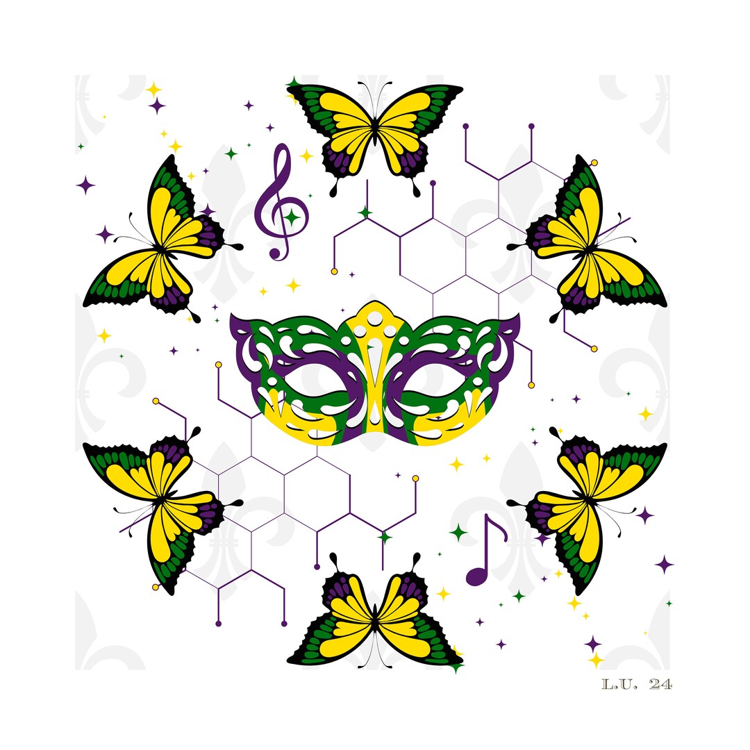 Mardi Gras Mask & Butterflies Art: Festive Carnival Decor (digital ...