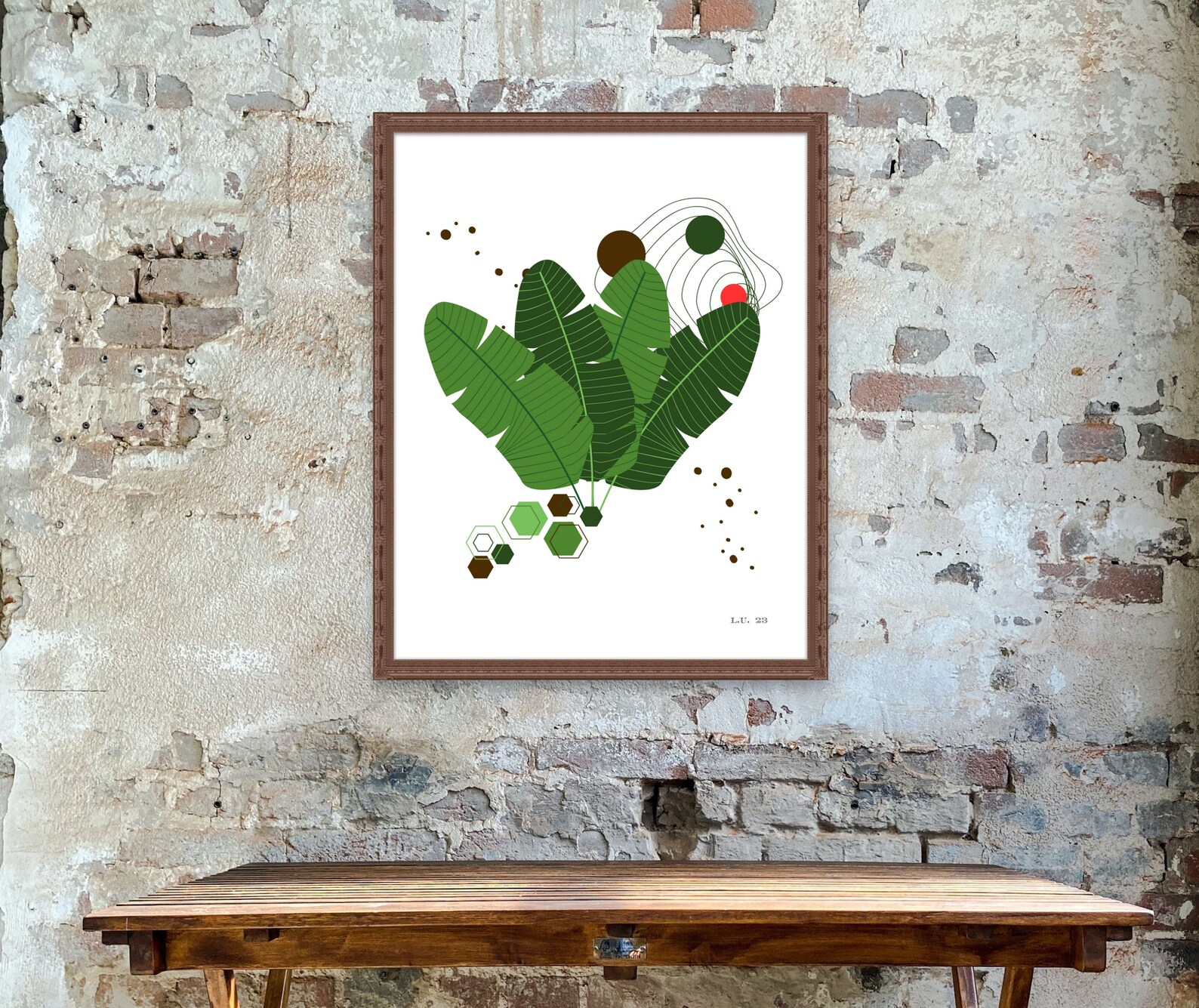 Banana Leaf Geometric Art Print: Tropical Green Design (digital ...
