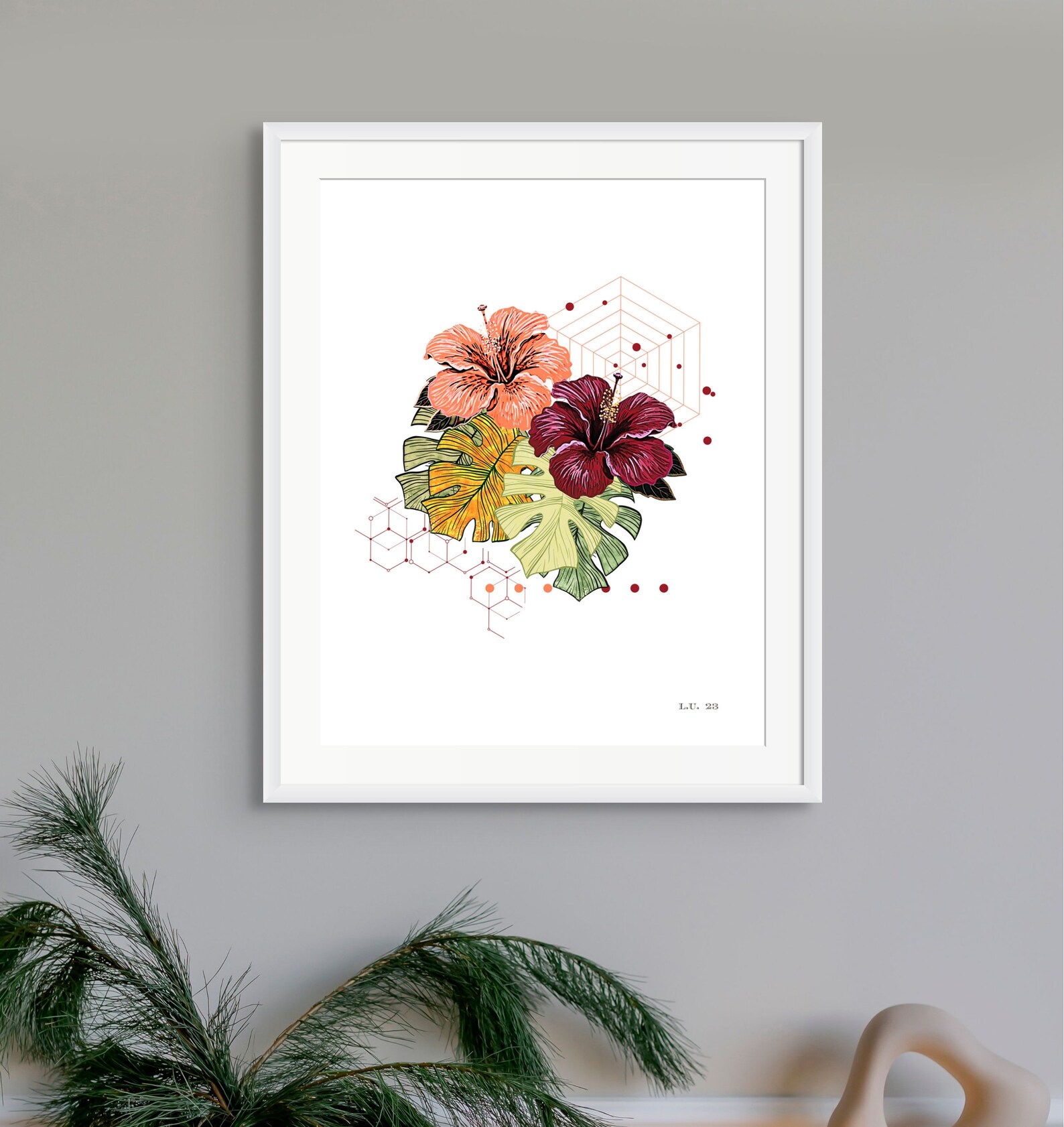 Tropical Hibiscus and Monsteras in Modern Geometric Harmony (digital ...