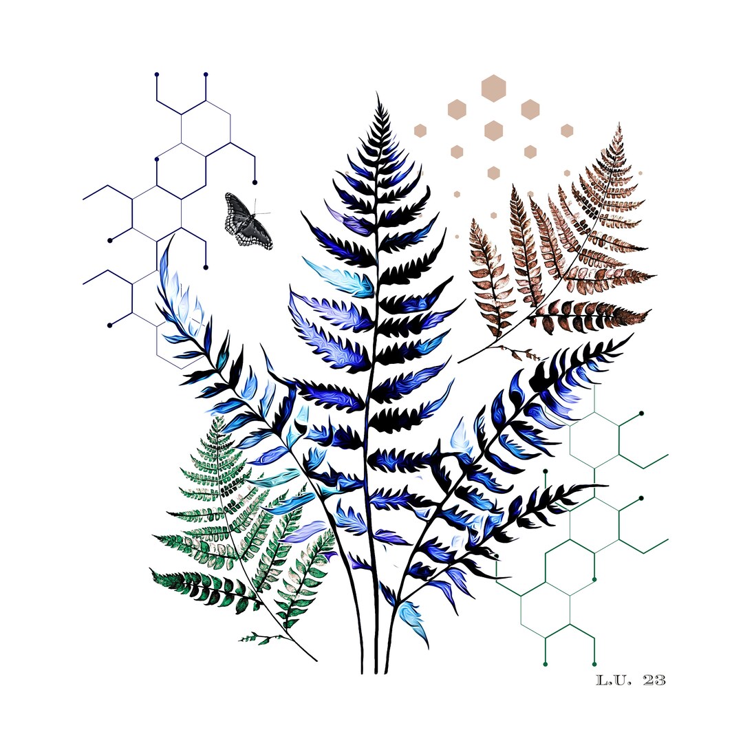 Abstract Fern Botanical Art – Blue and Brown Fern Wall Print With ...