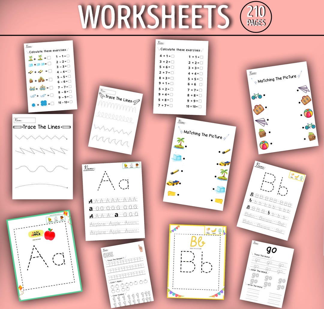 Preschool & Kindergarten Worksheet Pack Tracing, Matching, and Counting ...