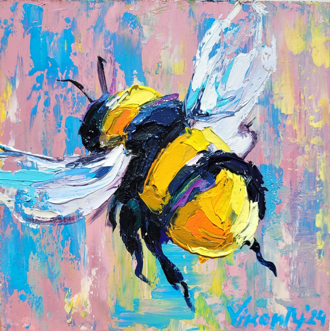Bumble Bee Painting Bee Original Art Impasto Oil Painting 6x6 Honey Bee ...