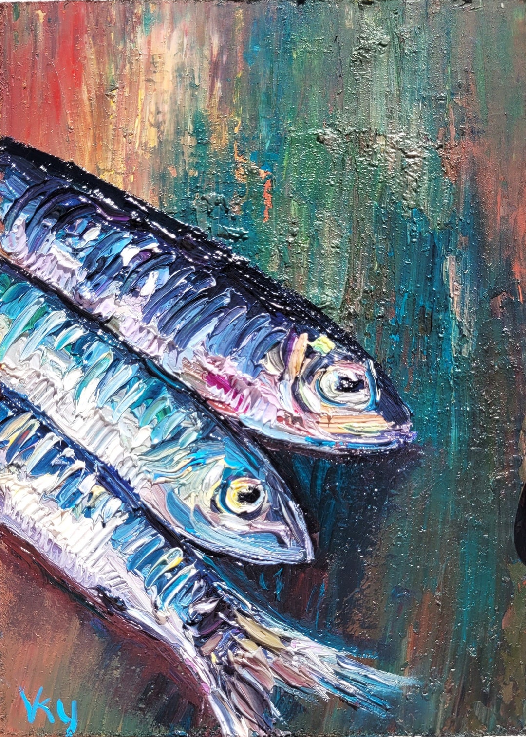 Sardine Painting Fish Painting Original Impasto Oil Painting 5x7 Food ...