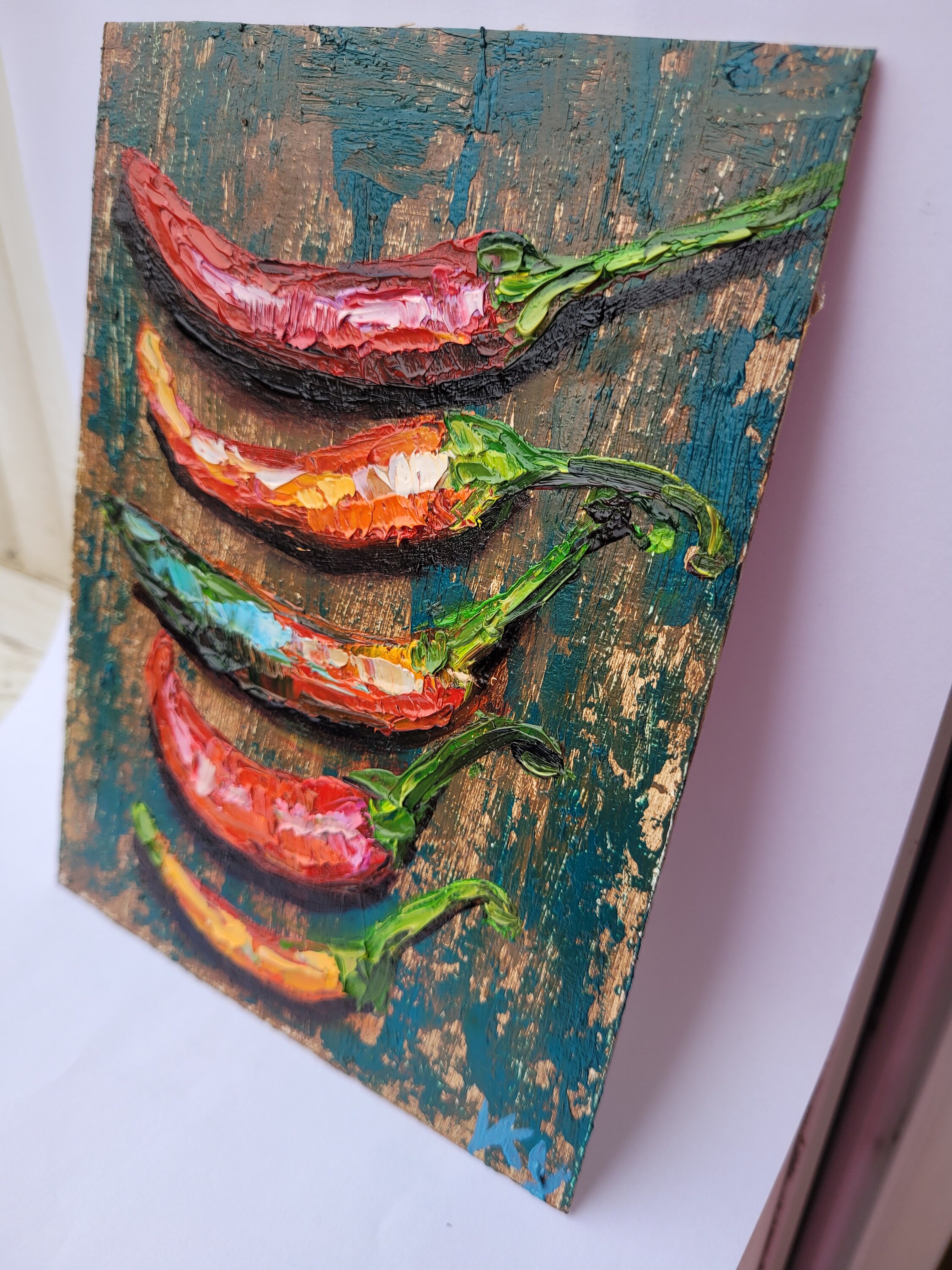 Chili Pepper Painting Kitchen Wall Art Original Impasto Oil Painting ...