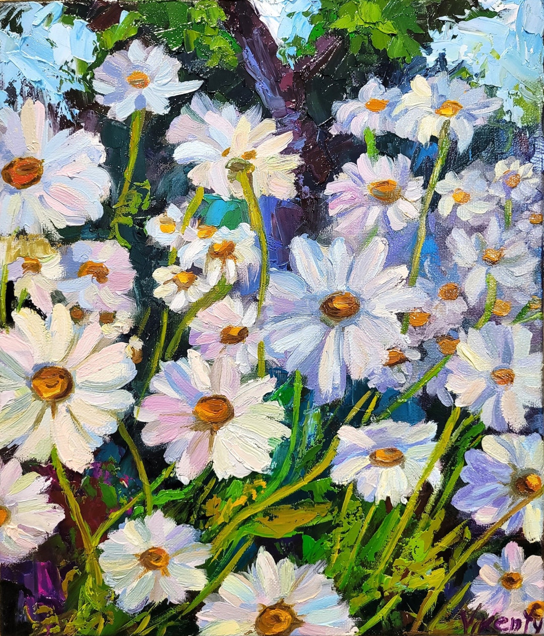 Daisies Field Art Daisy Flower Painting Original Art Impasto Oil ...
