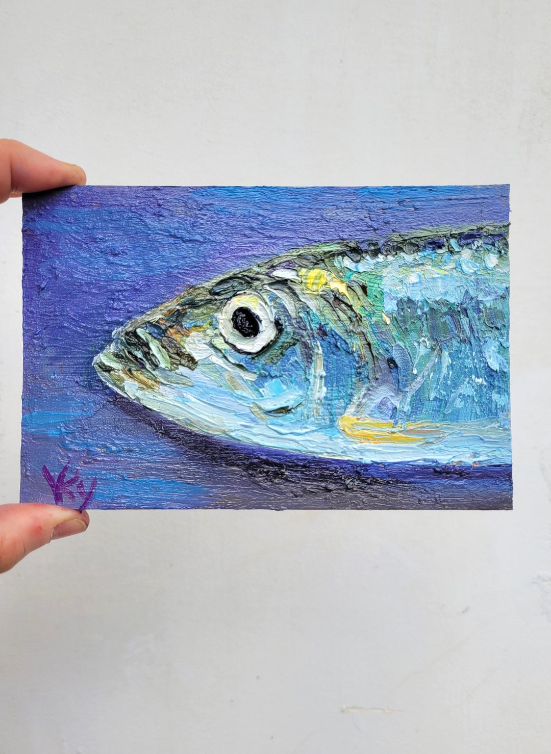 Sardine Painting Fish Original Art Impasto Oil Painting 4x6 Fish ...
