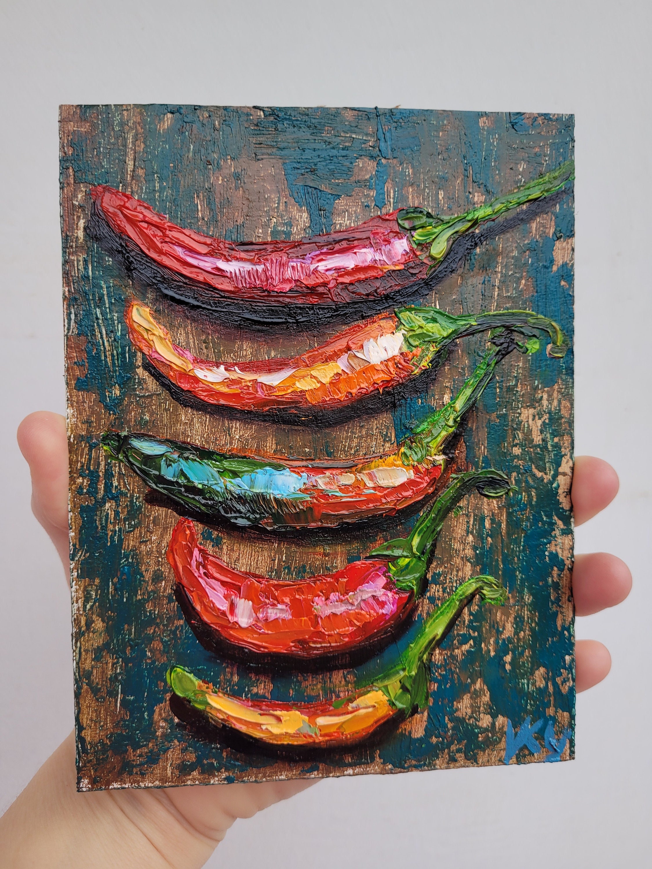Chili Pepper Painting Kitchen Wall Art Original Impasto Oil Painting ...