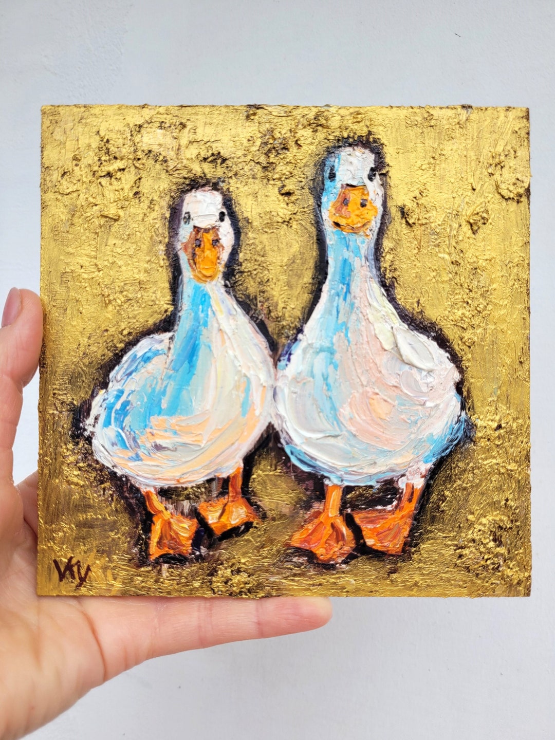 Friendship Duck Painting Farm Animals Painting Original Art Impasto Oil ...