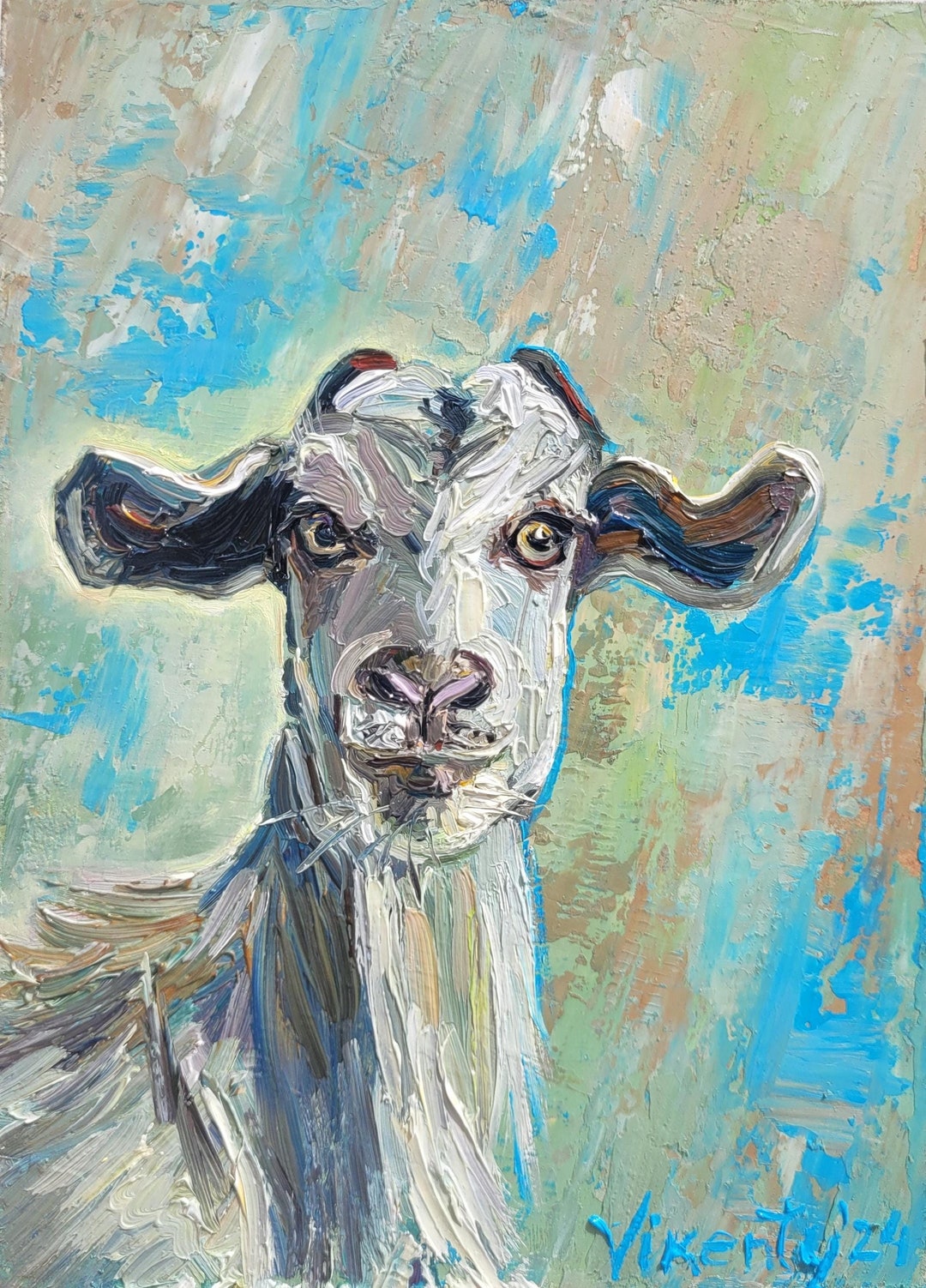 Goat Painting Farm Animal Original Art Impasto Oil Painting 5x7 Goat ...