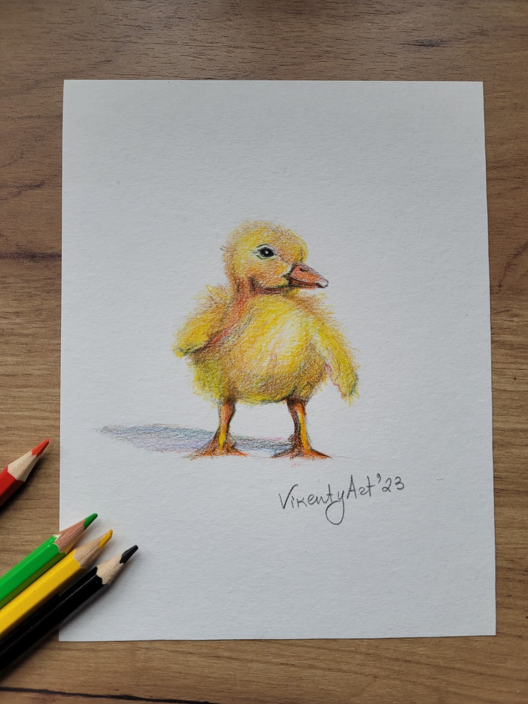 Cute Duckling Original Colored Pencil Drawing Handmade Artwork - Etsy