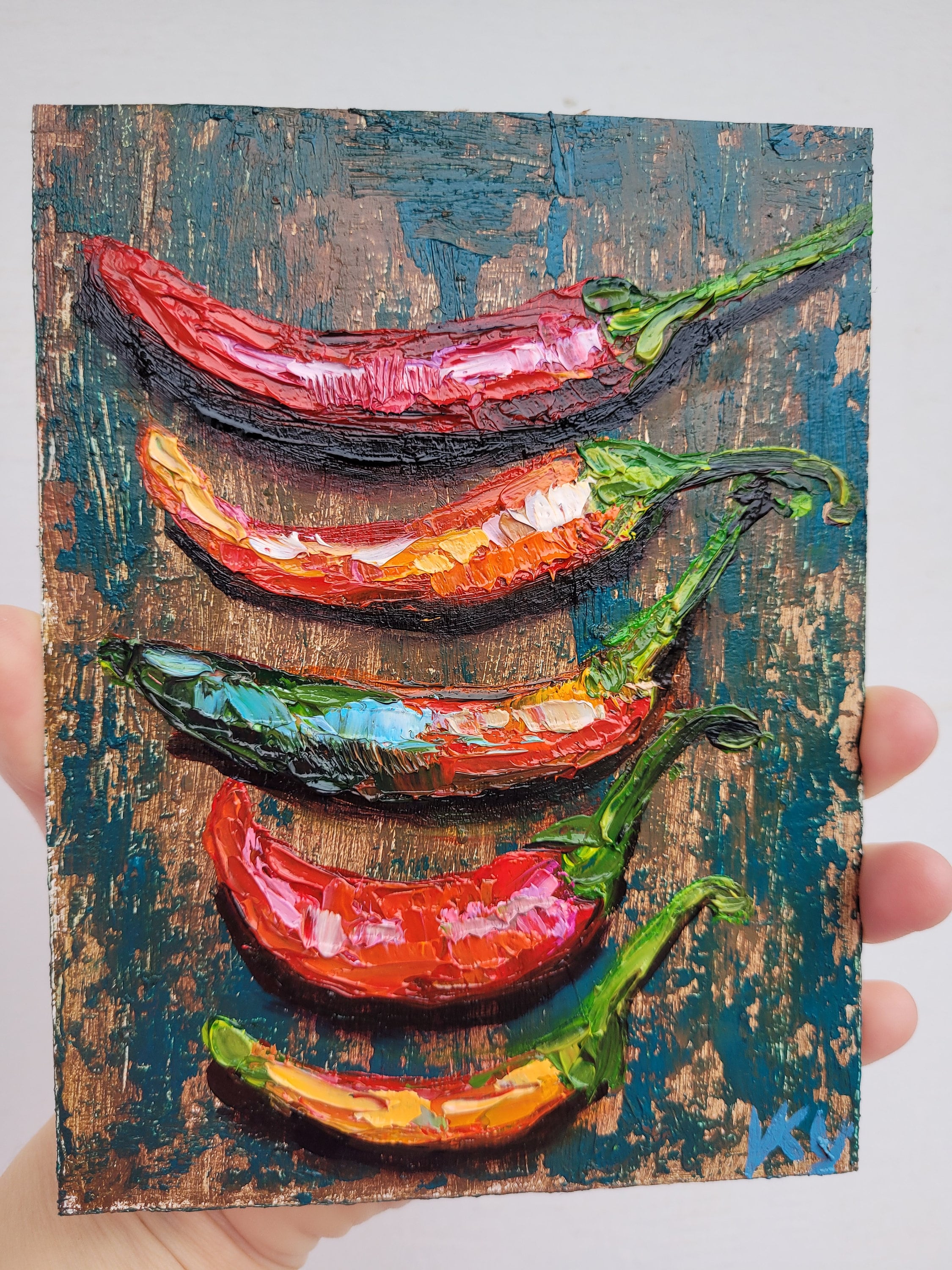 Chili Pepper Painting Kitchen Wall Art Original Impasto Oil Painting ...