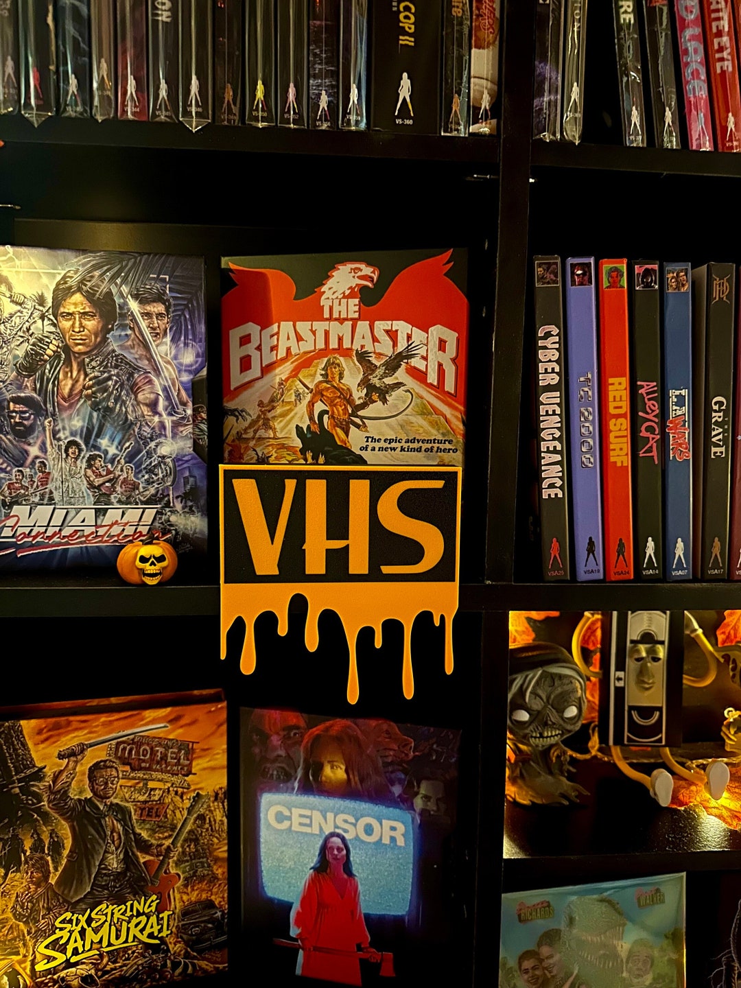 VHS Halloween / Orange Dripping Sign / Horror Logo / Bookcase Display ...